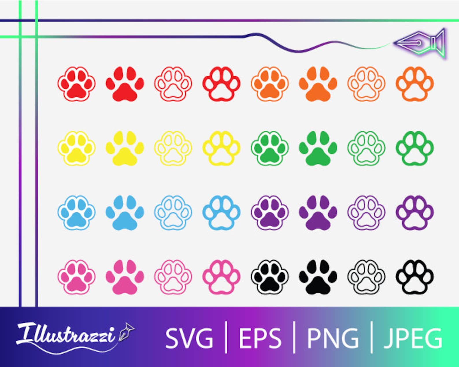 Colorful Paw Prints SVG Bundle Paw Print Clip Art Decal Paw Print ...