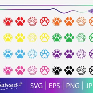 Colorful Paw Prints SVG Bundle | Paw Print Clip Art Decal | Paw Print ...