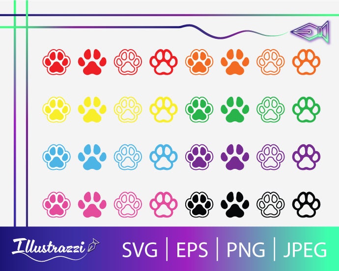 Colorful Paw Prints SVG Bundle Paw Print Clip Art Decal Paw Print ...