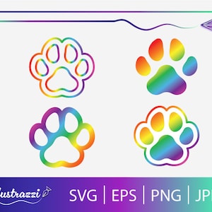 Rainbow Paw Prints SVG File Bundle | Rainbow Pride Paw Prints Clip Art ...