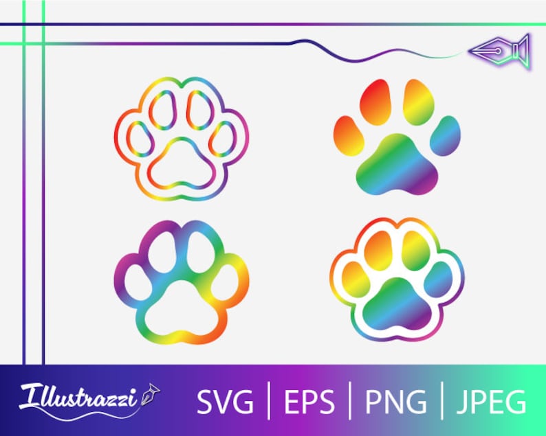 Rainbow Paw Prints SVG File Bundle | Rainbow Pride Paw Prints Clip Art ...