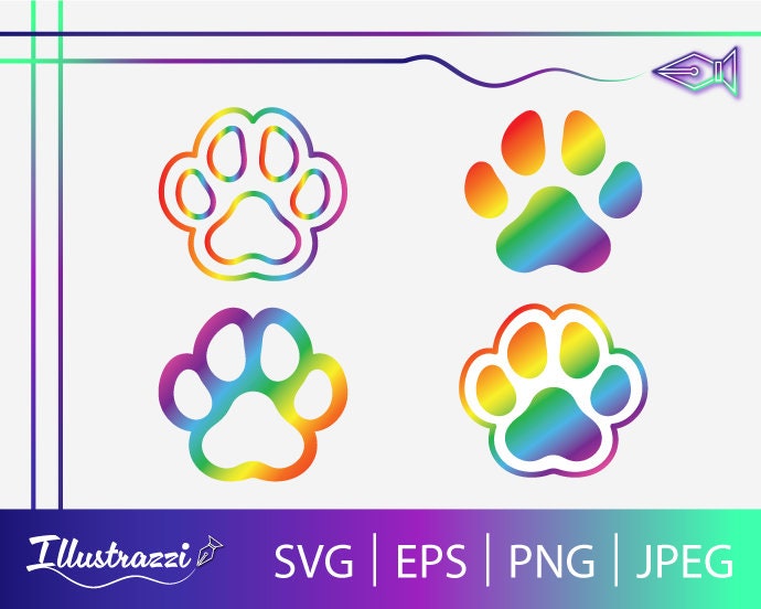 Rainbow Paw Prints SVG File Bundle | Rainbow Pride Paw Prints Clip Art ...