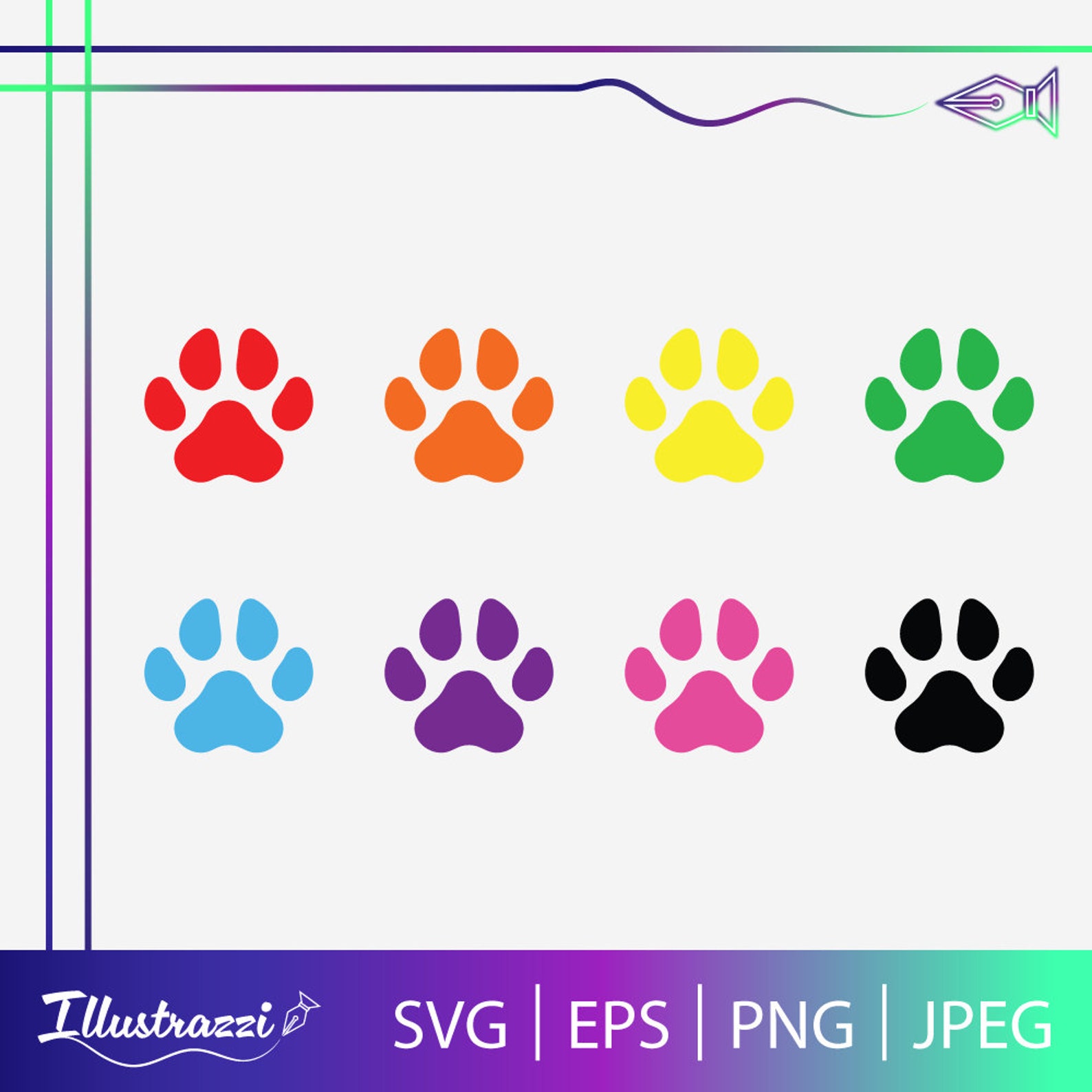 Colorful Paw Prints SVG Bundle Paw Print Clip Art Decal Paw Print ...
