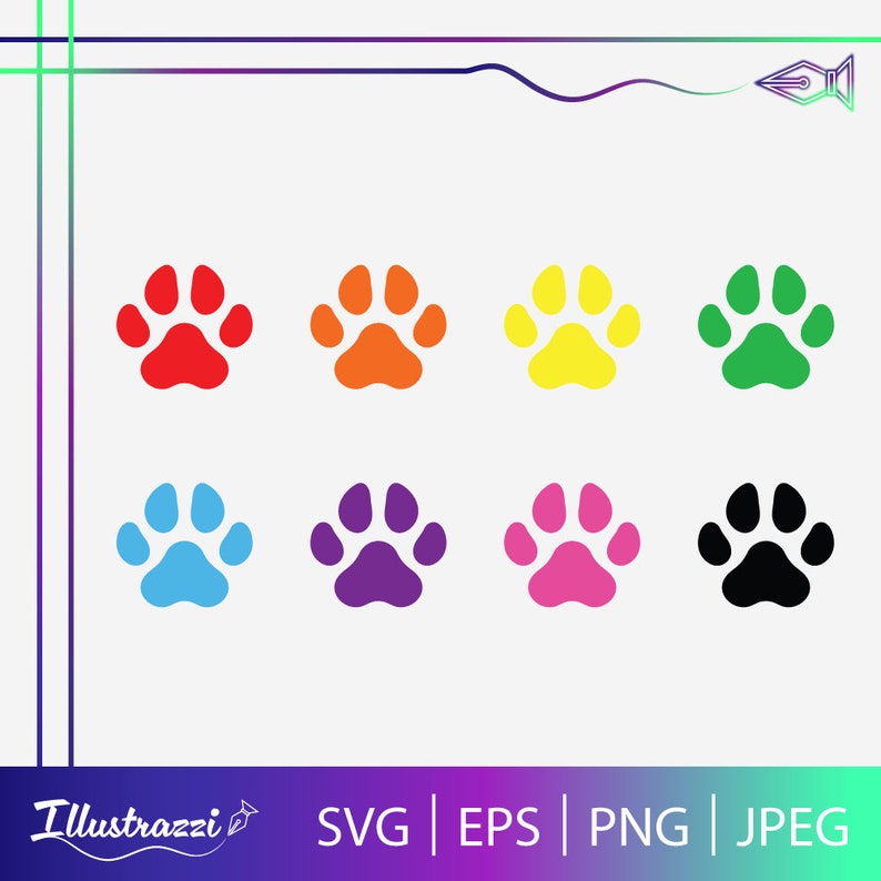 Colorful Paw Prints SVG Bundle Paw Print Clip Art Decal Paw Print ...
