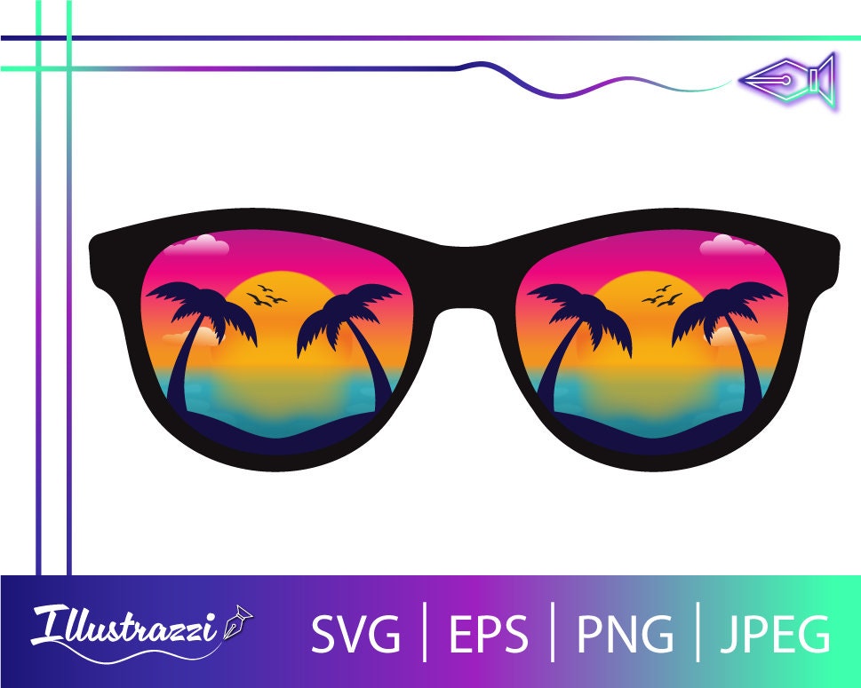 Beach Sunglasses Scene SVG Cut File | Palm Tree Sunglasses Design ...