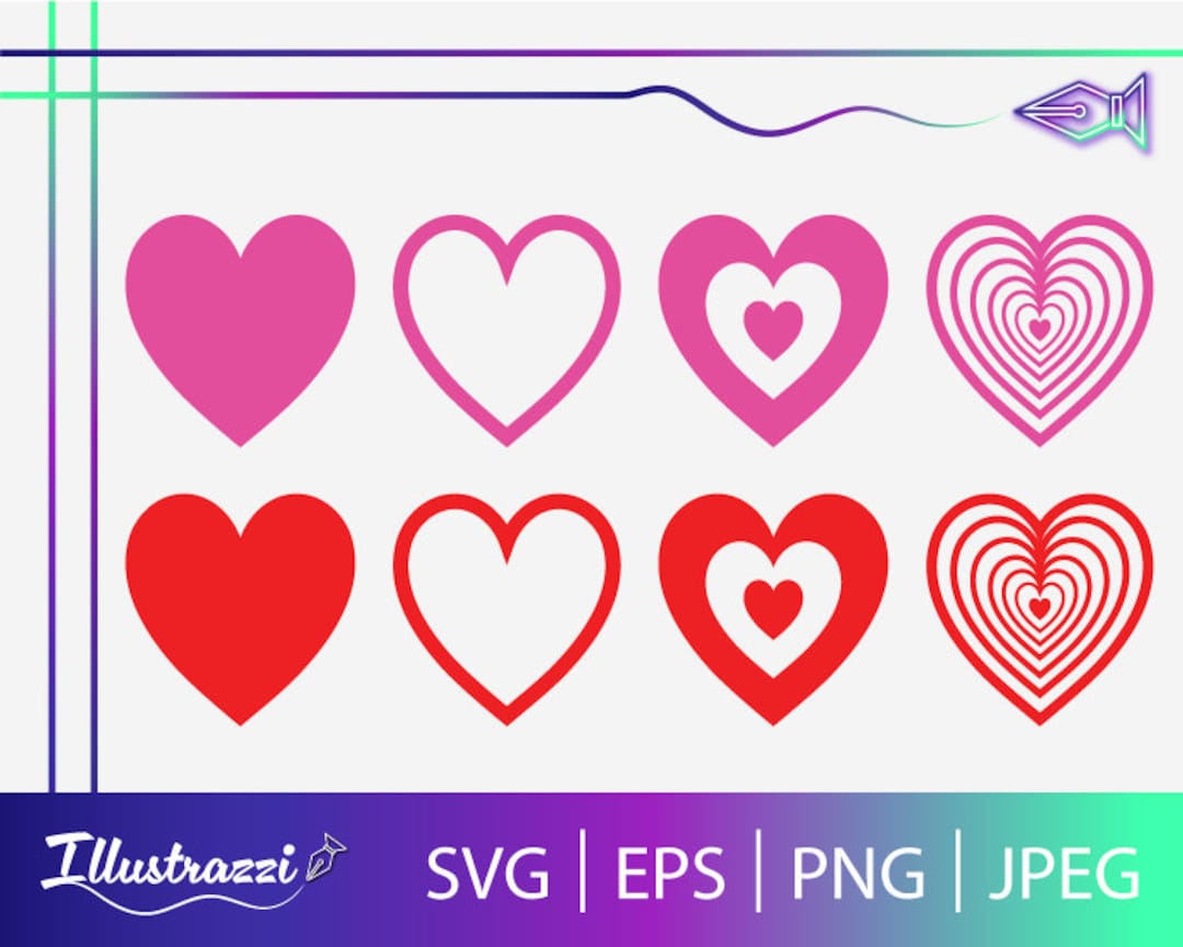 Red & Pink Heart Valentines Day SVG Bundle, Valentines Heart Clip Art ...
