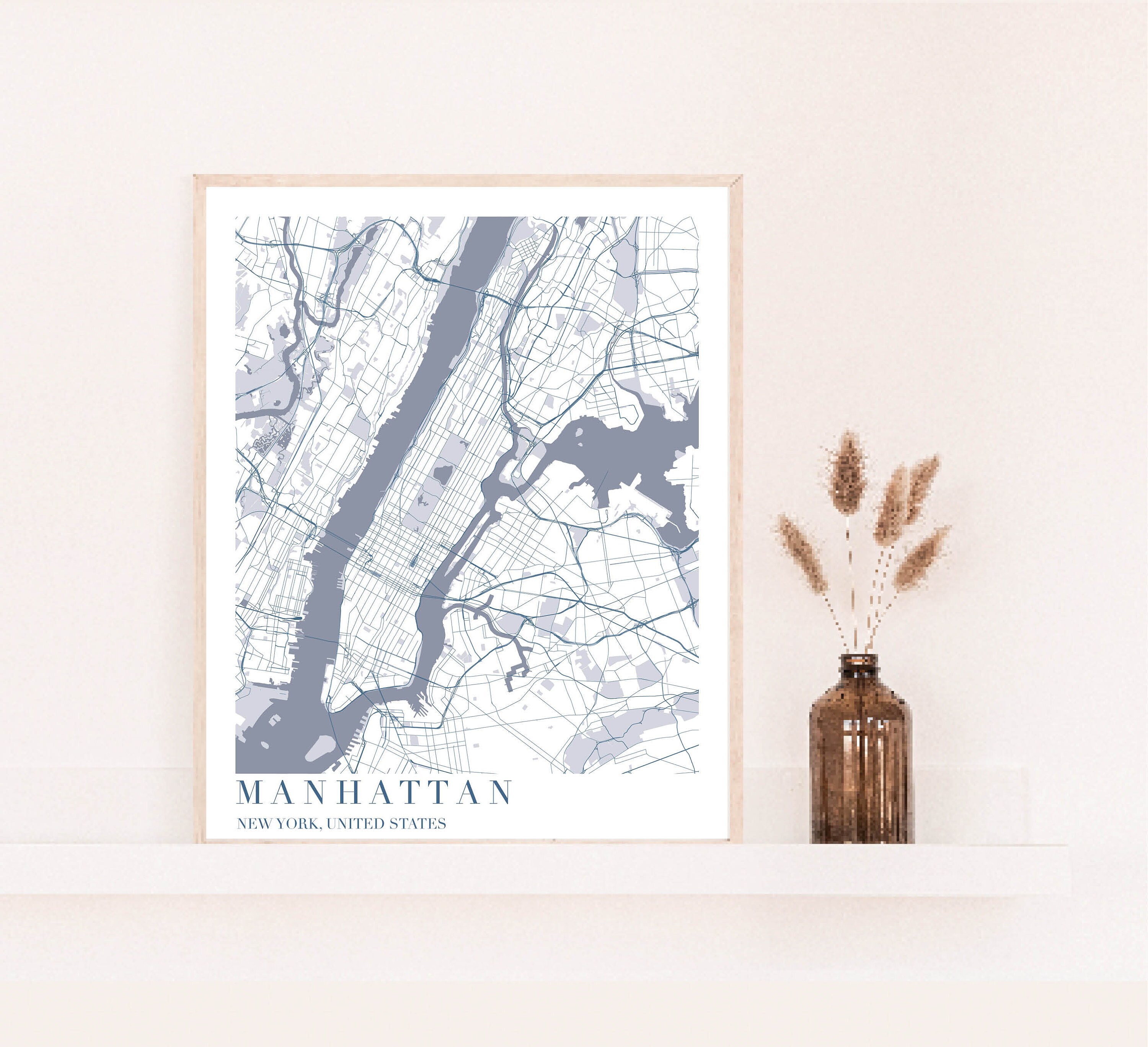Manhattan Map Printable Manhattan Digital Map NYC Wall Art New York ...