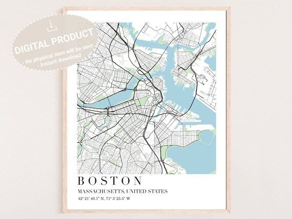 Boston Map Digital Download Boston Map Download Boston MA - Etsy