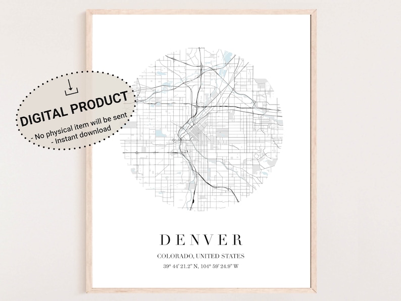 Denver Map, Denver Map Pdf, Denver Map Poster, Map of Colorado, Denver ...