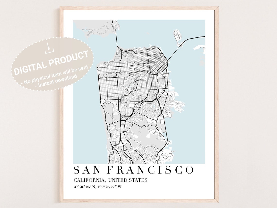 San Francisco Printable Map Map San Francisco Map San - Etsy