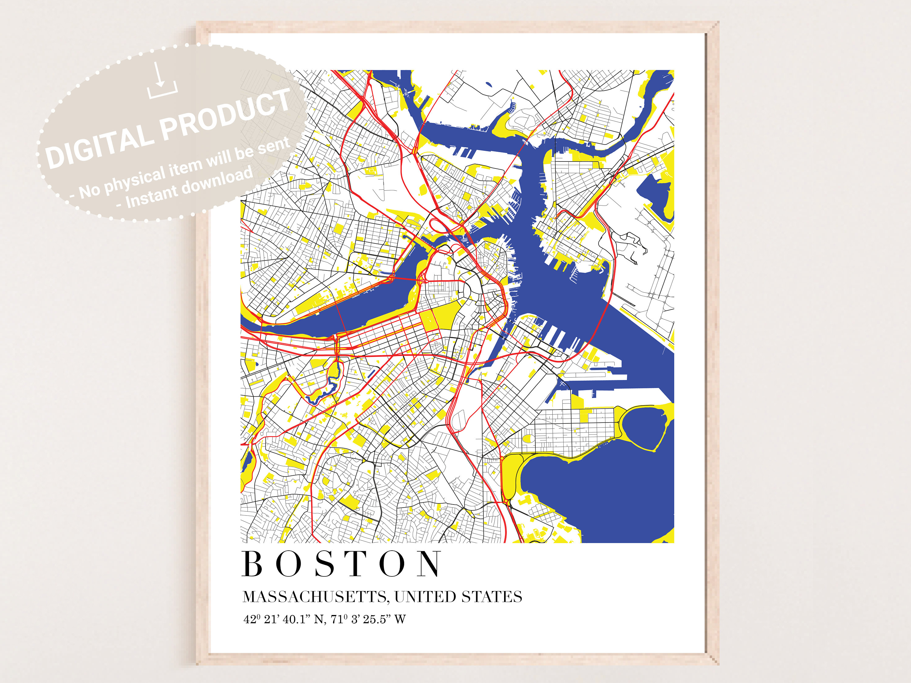 Boston Map Digital Download Boston Map Download Boston MA Poster Boston ...