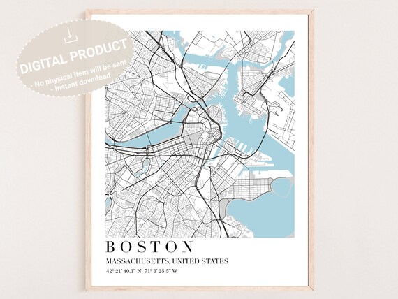 Boston Map Digital Download Boston Map Download Boston MA - Etsy
