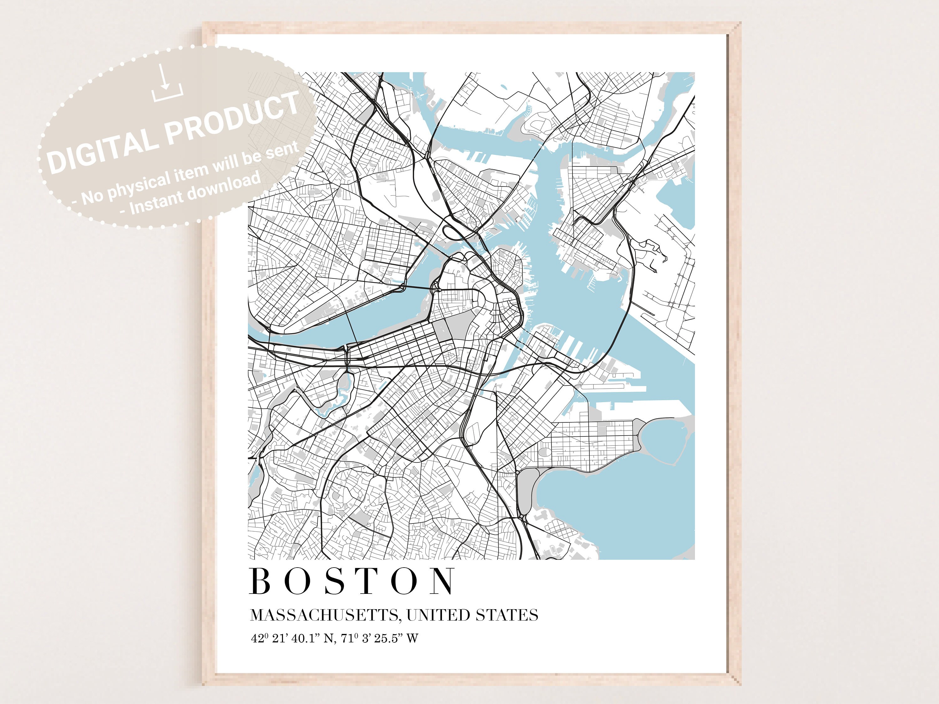 Boston Map Digital Download | Boston Map Download | Boston MA Poster ...