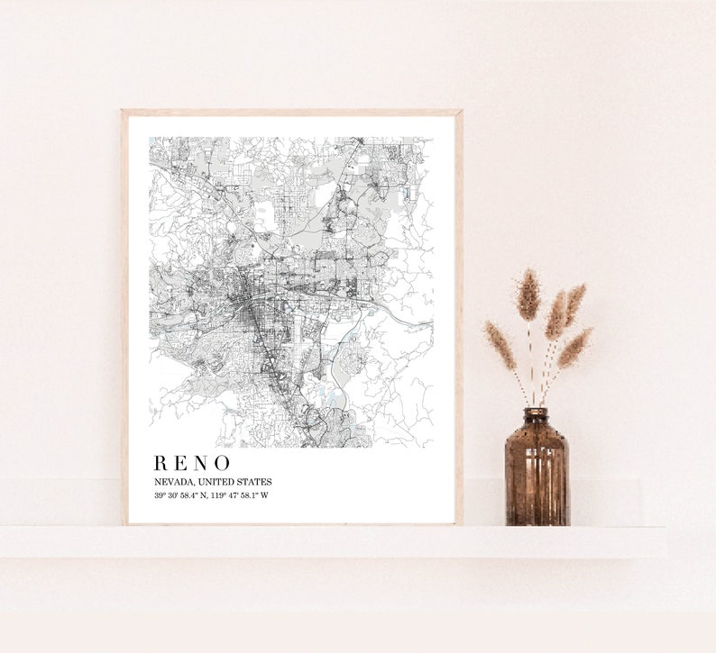 Reno Nevada Map Poster, Reno Nevada Map, Reno Map Usa, Reno Casino ...