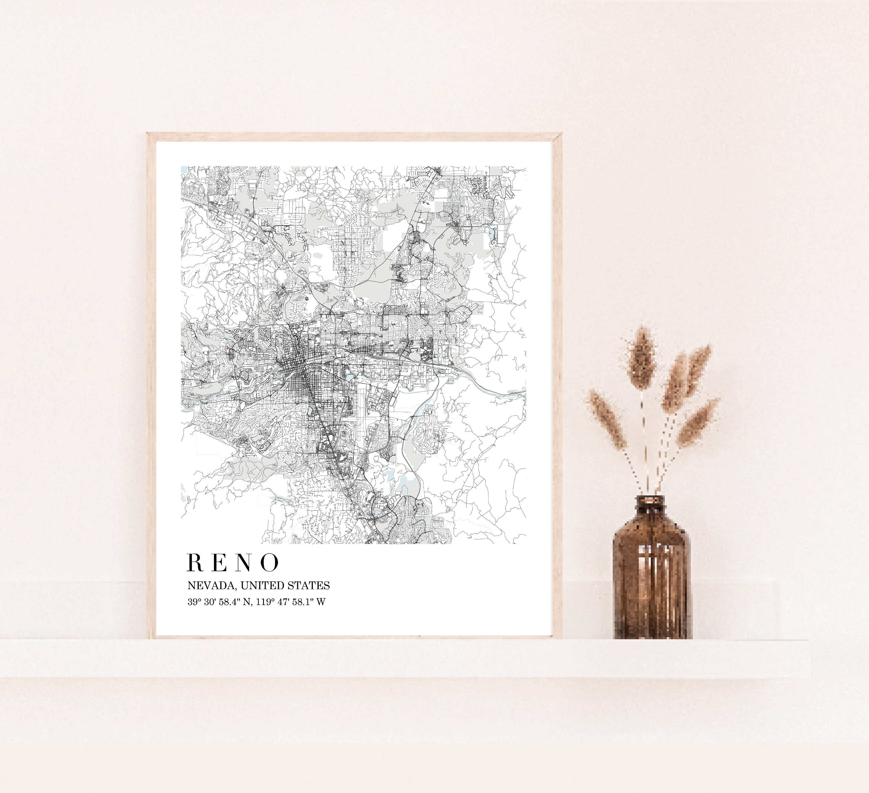 Reno Nevada Map Poster, Reno Nevada Map, Reno Map Usa, Reno Casino ...