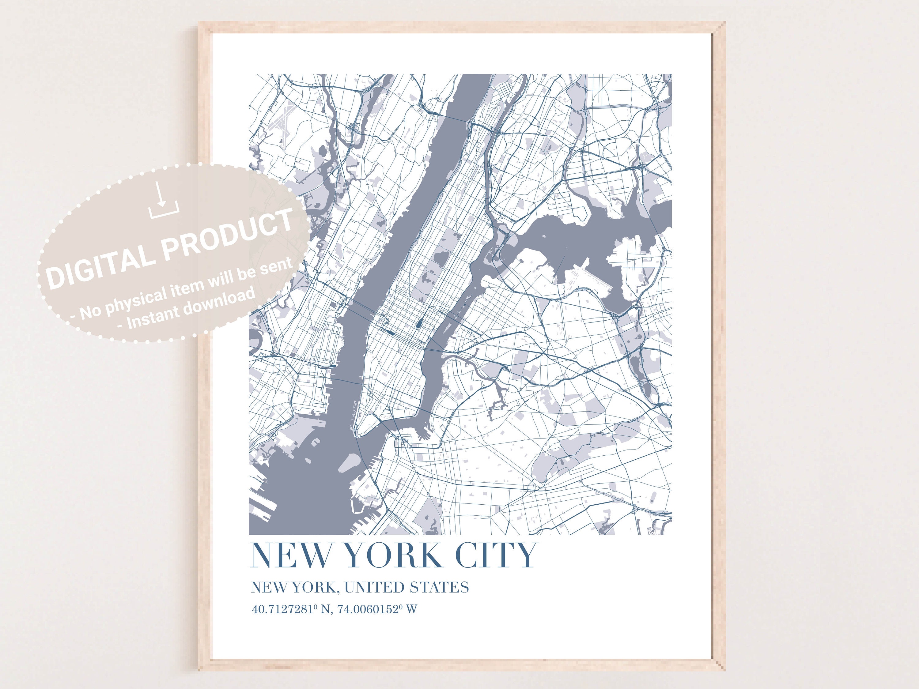 Map of New York City Print, New York City Street Map, Detailed Map of ...