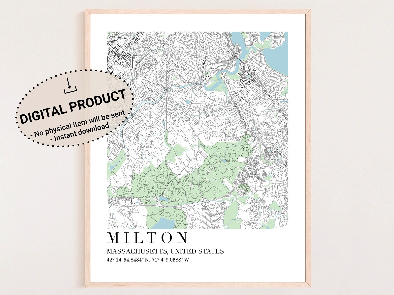 Milton MA Map Digital Download, Map of Milton Map, Map of Milton ...