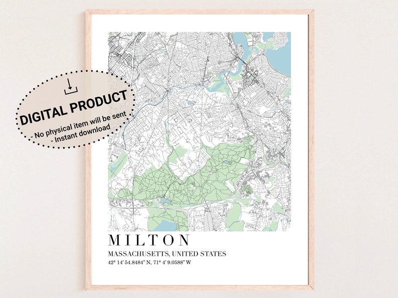 Milton MA Map Digital Download, Map of Milton Map, Map of Milton ...