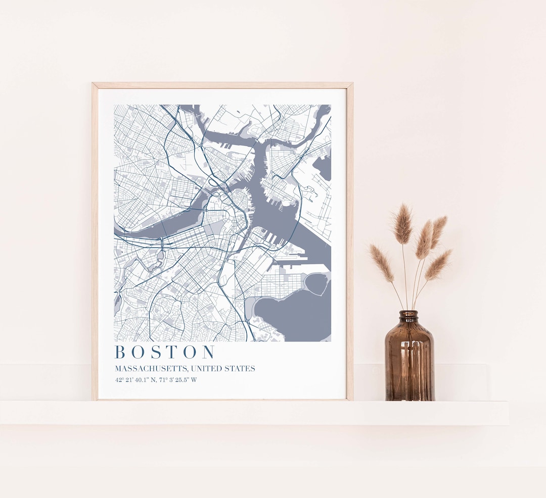 Blue Boston Map | Boston Map | Boston Map Blue | Boston Wall Art ...