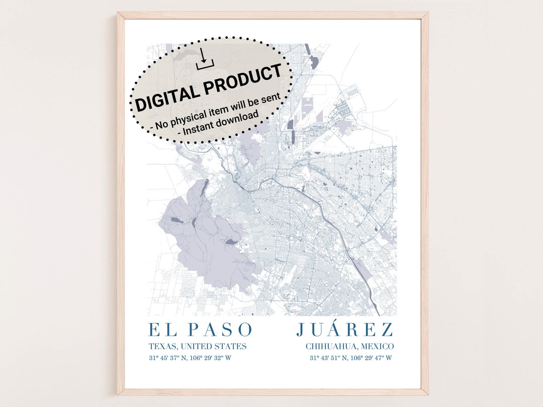 El Paso and Juarez Map Digital, Map of Juarez Mexico and El Paso Texas ...