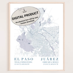El Paso and Juarez Map Digital, Map of Juarez Mexico and El Paso Texas ...