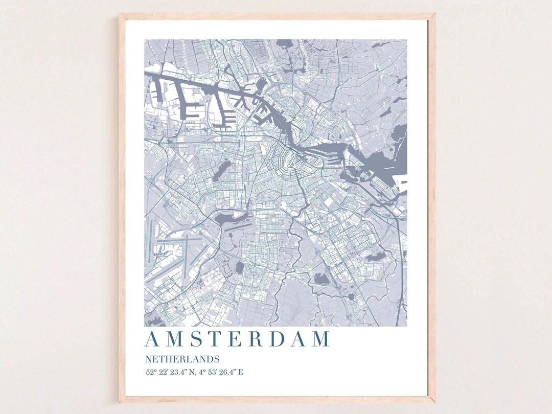 Amsterdam Map Poster Wall Art, Netherlands City Print, Dutch Canal Art ...