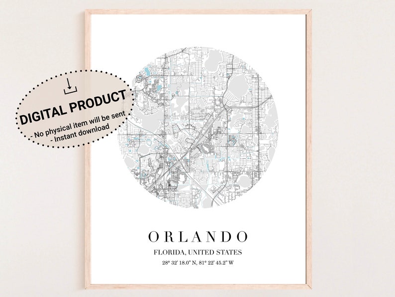 Orlando Poster Digital, Orlando Print, Orlando Map Print, Orlando Map ...
