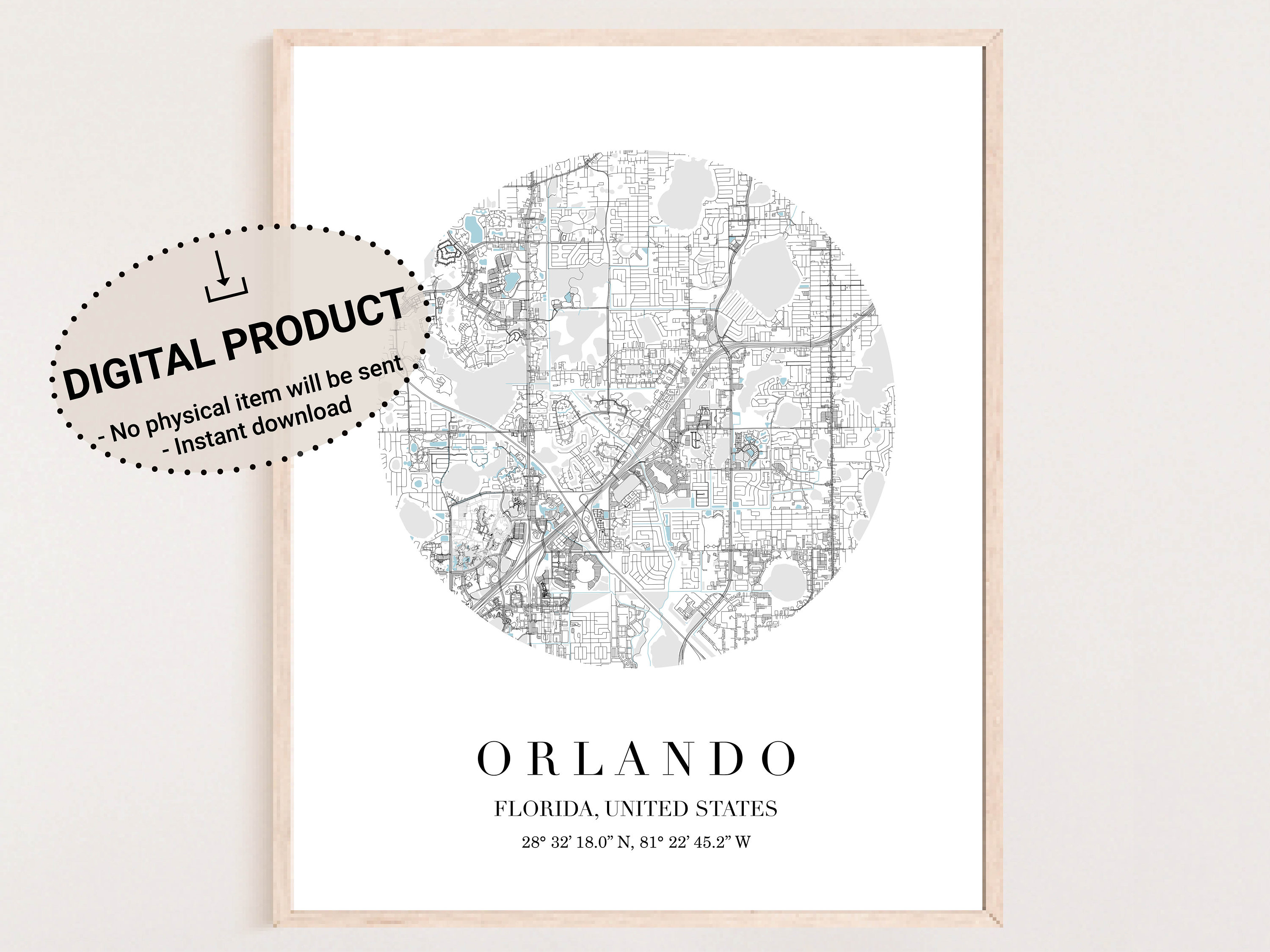 Orlando Poster Digital, Orlando Print, Orlando Map Print, Orlando Map ...