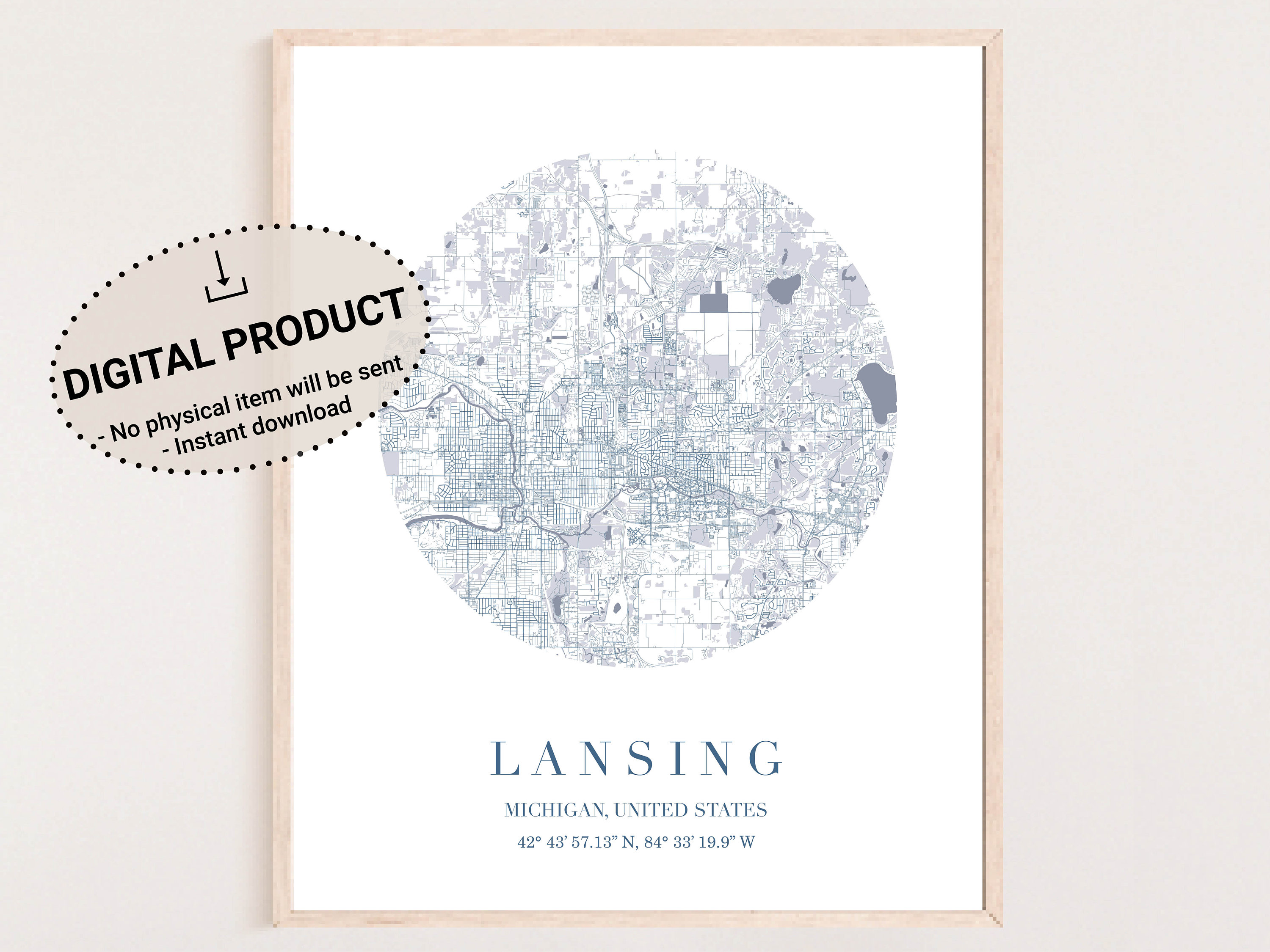 Map of Lansing MI, Lansing MI, Lansing MI Art, Map of Lansing Area, Map ...