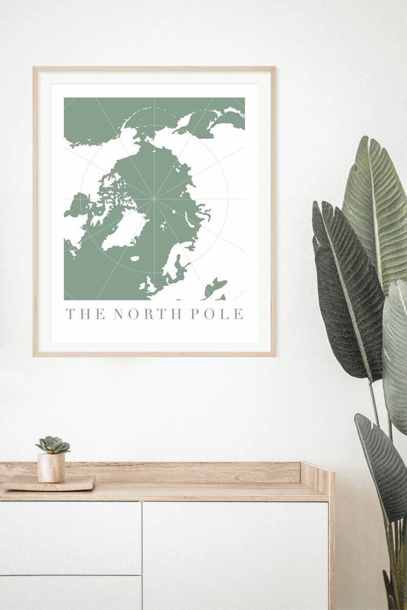 Sage Green North Pole Map Printable, Emerald Green Christmas Wall Art ...