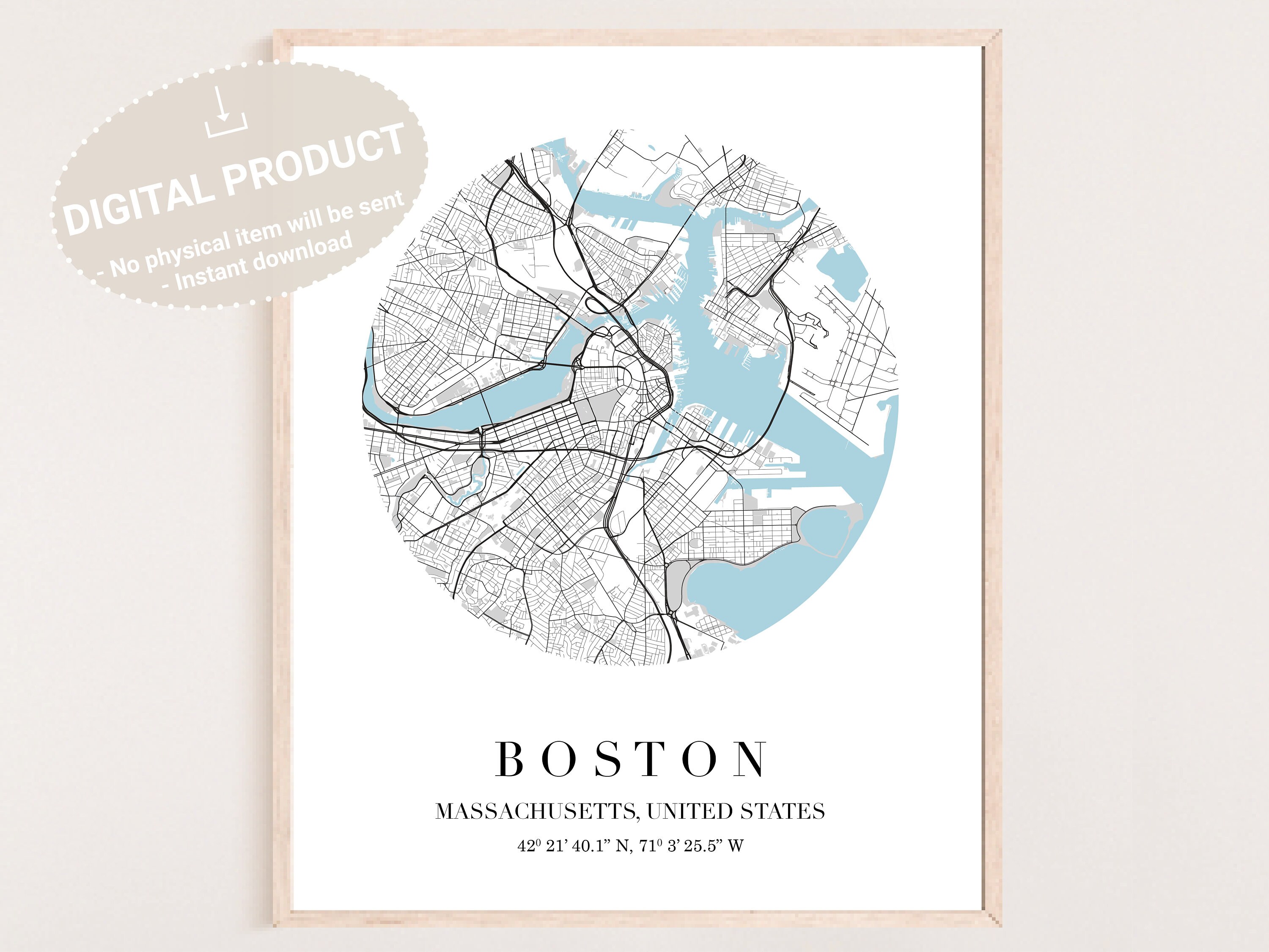 Boston Map Digital Download Boston Map Download Boston MA Poster Boston ...