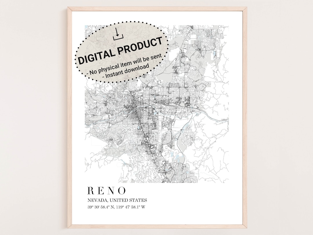 Reno Nevada Map Poster, Reno Nevada Map, Reno Map Usa, Reno Casino ...