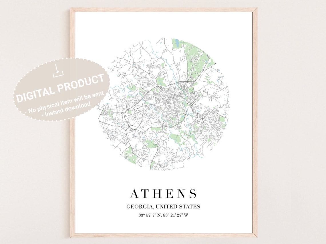 Athens Georgia Map Map of Georgia Map of Downtown Athens GA - Etsy