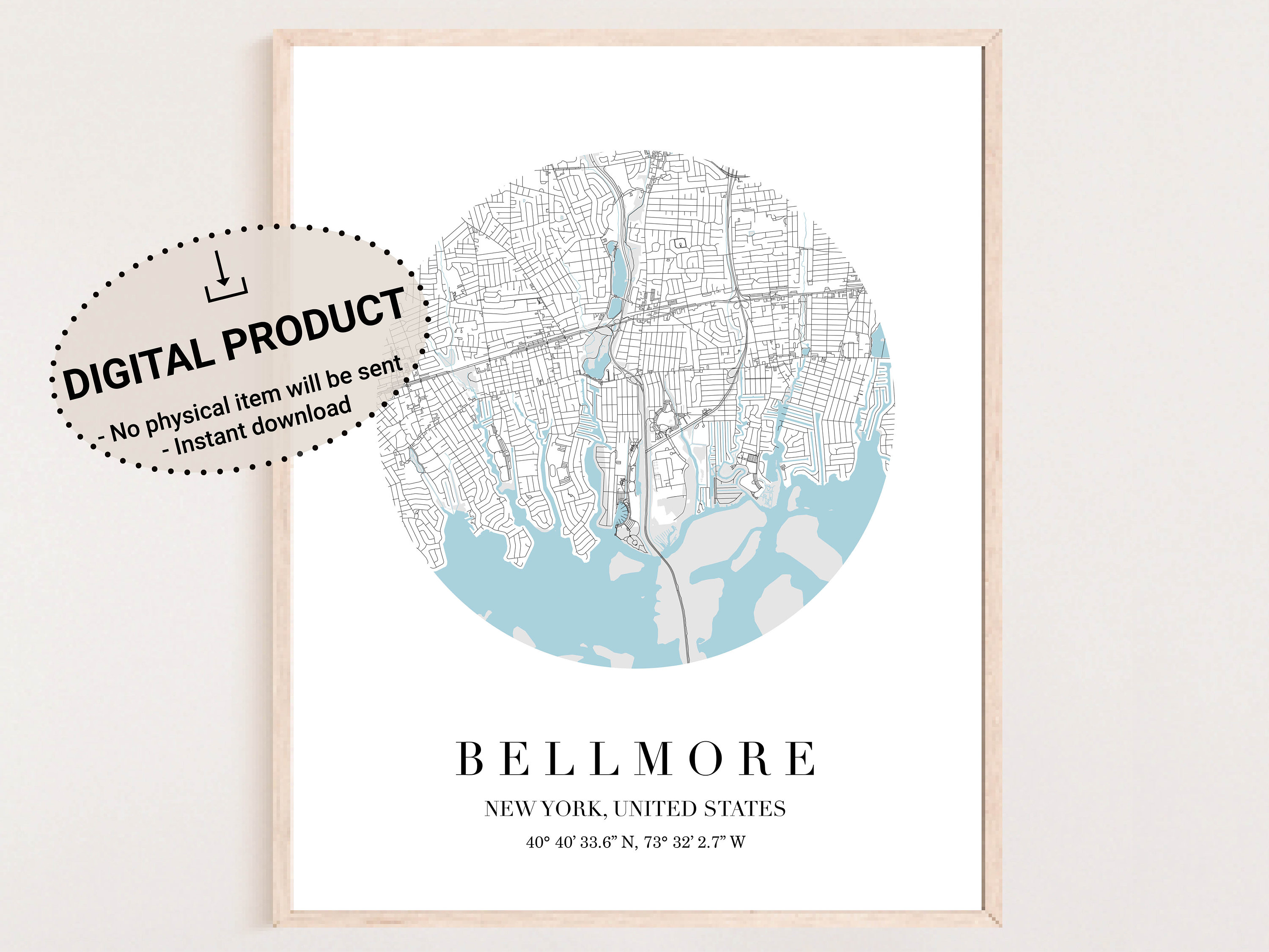 Map of Bellmore NY Digital Download, Map of Bellmore NY, Map of North ...