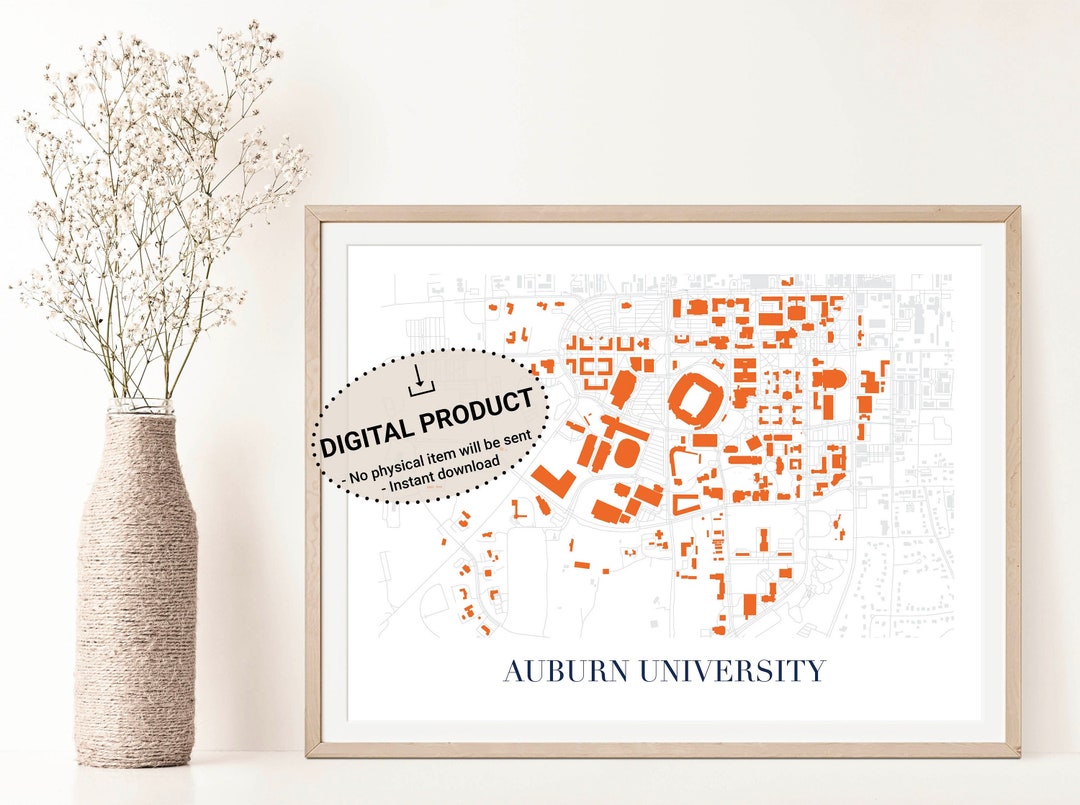 Auburn Campus Map Auburn University Map of Auburn Alabama - Etsy