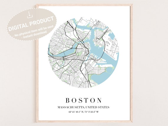 Boston Map Digital Download Boston Map Download Boston MA - Etsy