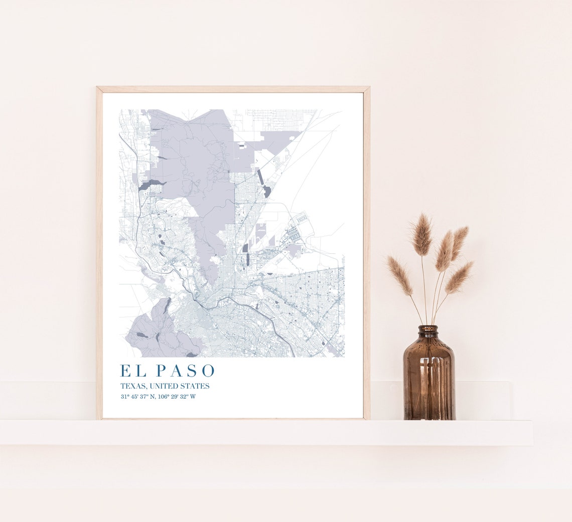 El Paso Texas Map, El Paso Print, El Paso Juarez Map, El Paso Map Art ...