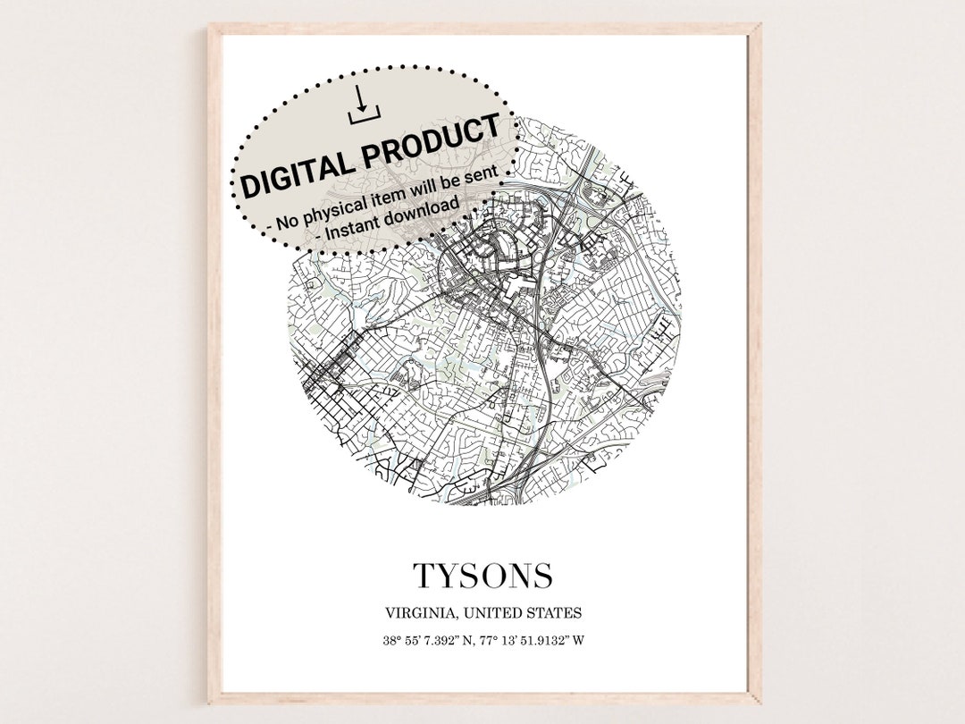 Tysons VA Printable Map, Tysons VA Map, Tysons Virginia, Digital Map of ...