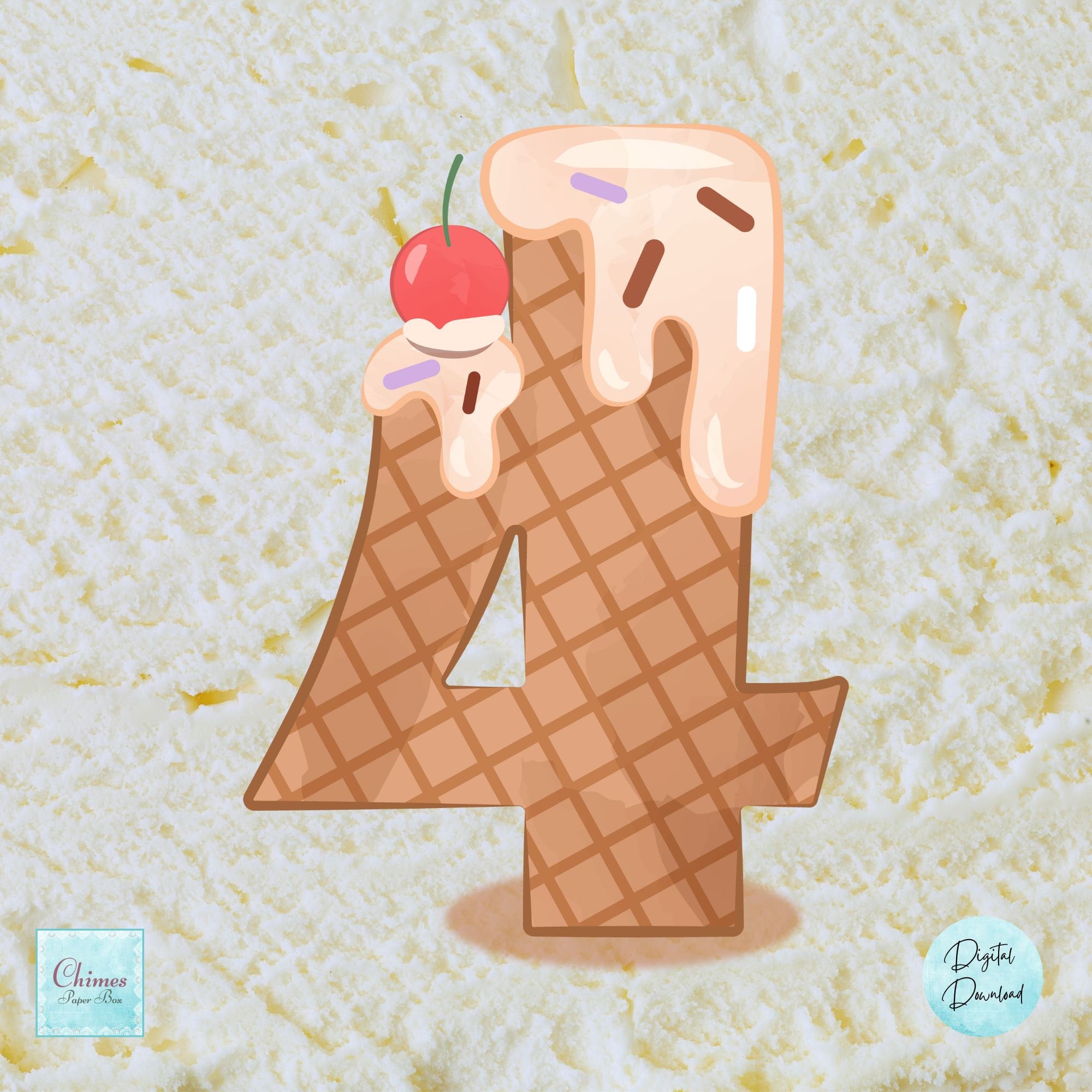 Dripping Waffle Ice Cream Birthday Numbers Clipart,ice Cream Waffle ...