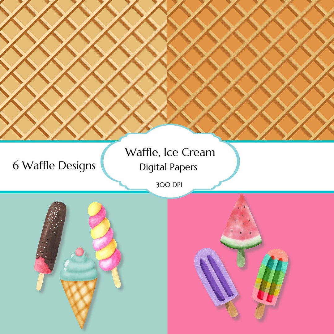 Ice Cream Waffle Digital Papers, Ice Cream Pattern Papers, Wafer Cone ...