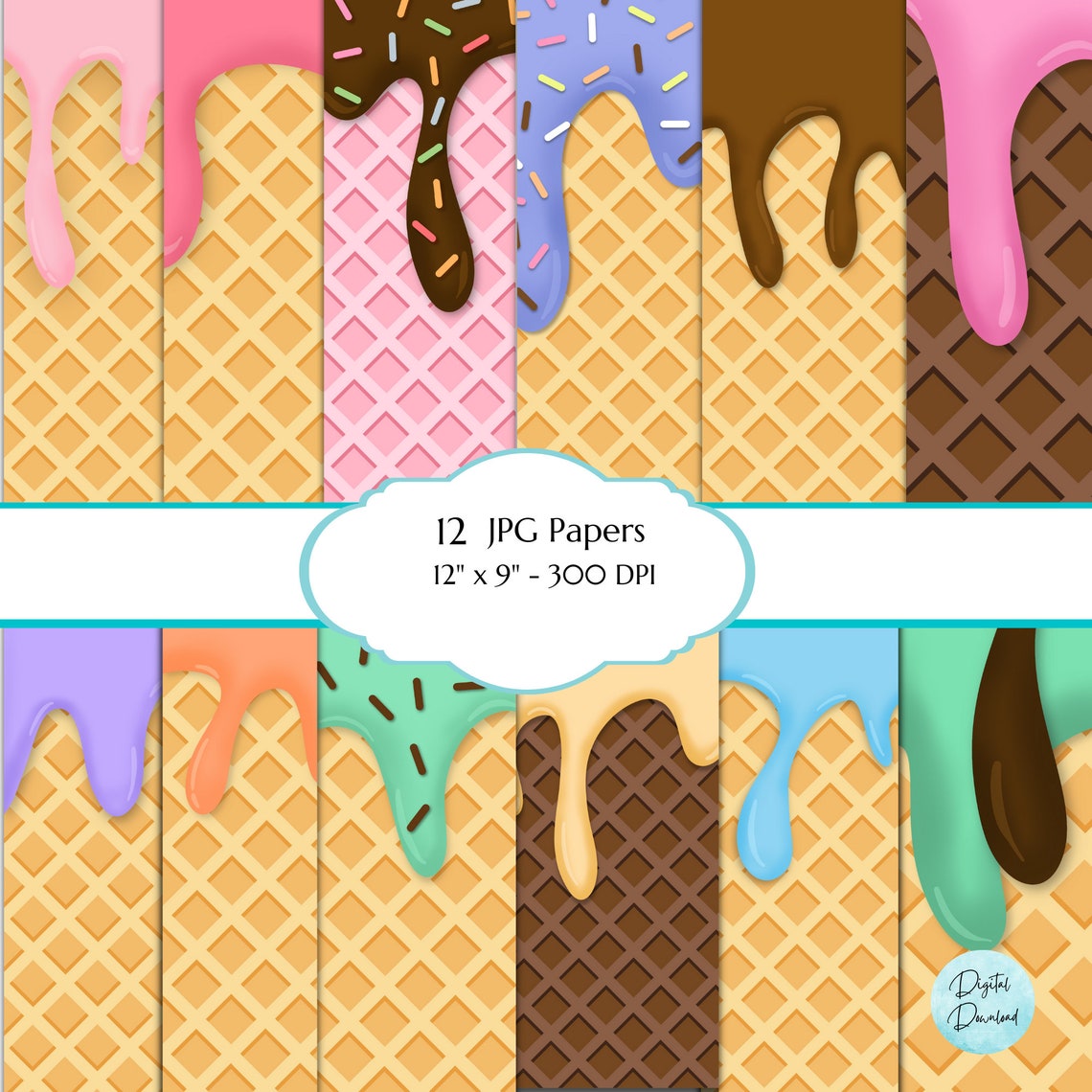 Dripping Waffle Cone Ice Cream Chocolate With Sprinkles, Dripping Choc ...