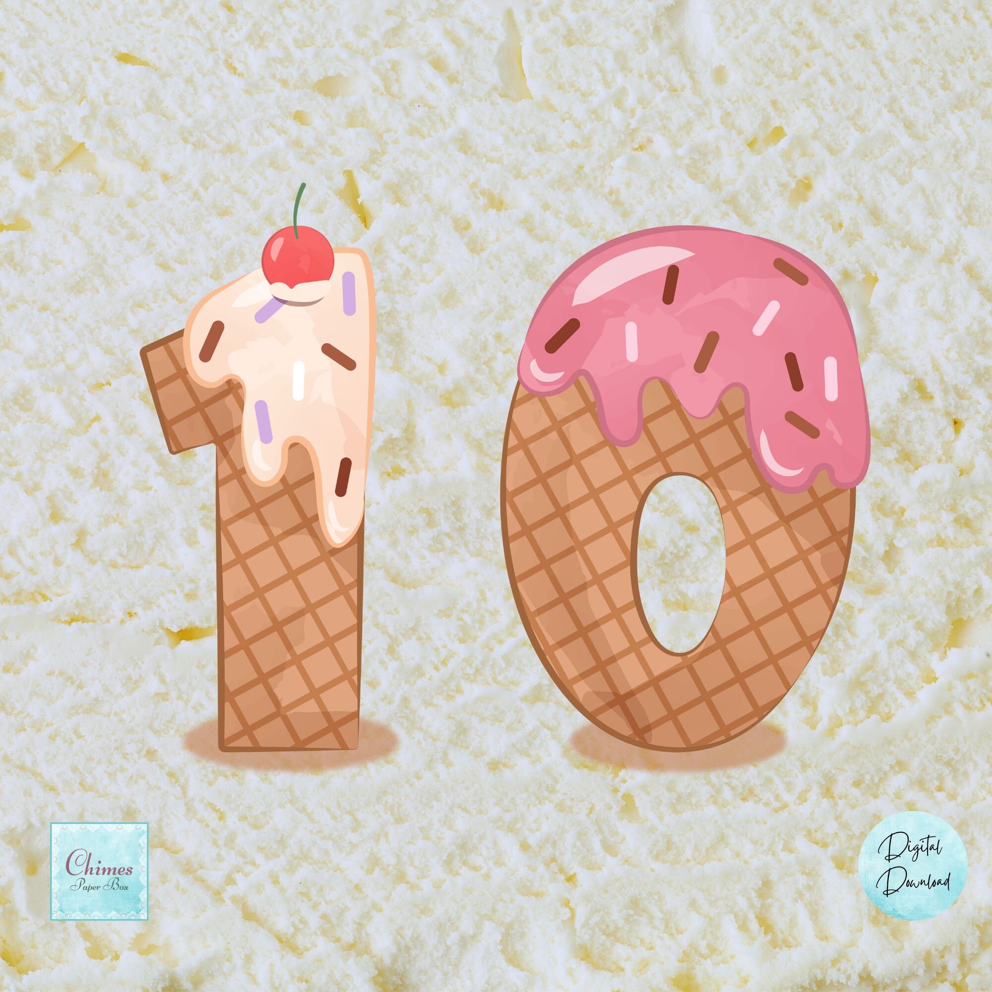 Dripping Waffle Ice Cream Birthday Numbers Clipart,ice Cream Waffle ...