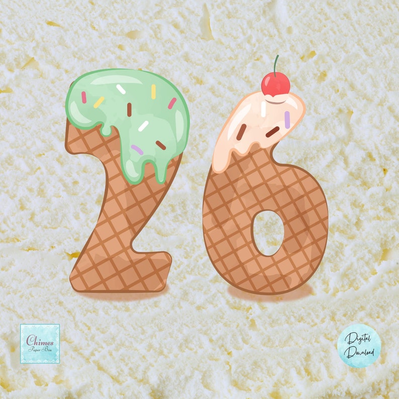 Dripping Waffle Ice Cream Birthday Numbers Clipart,ice Cream Waffle ...