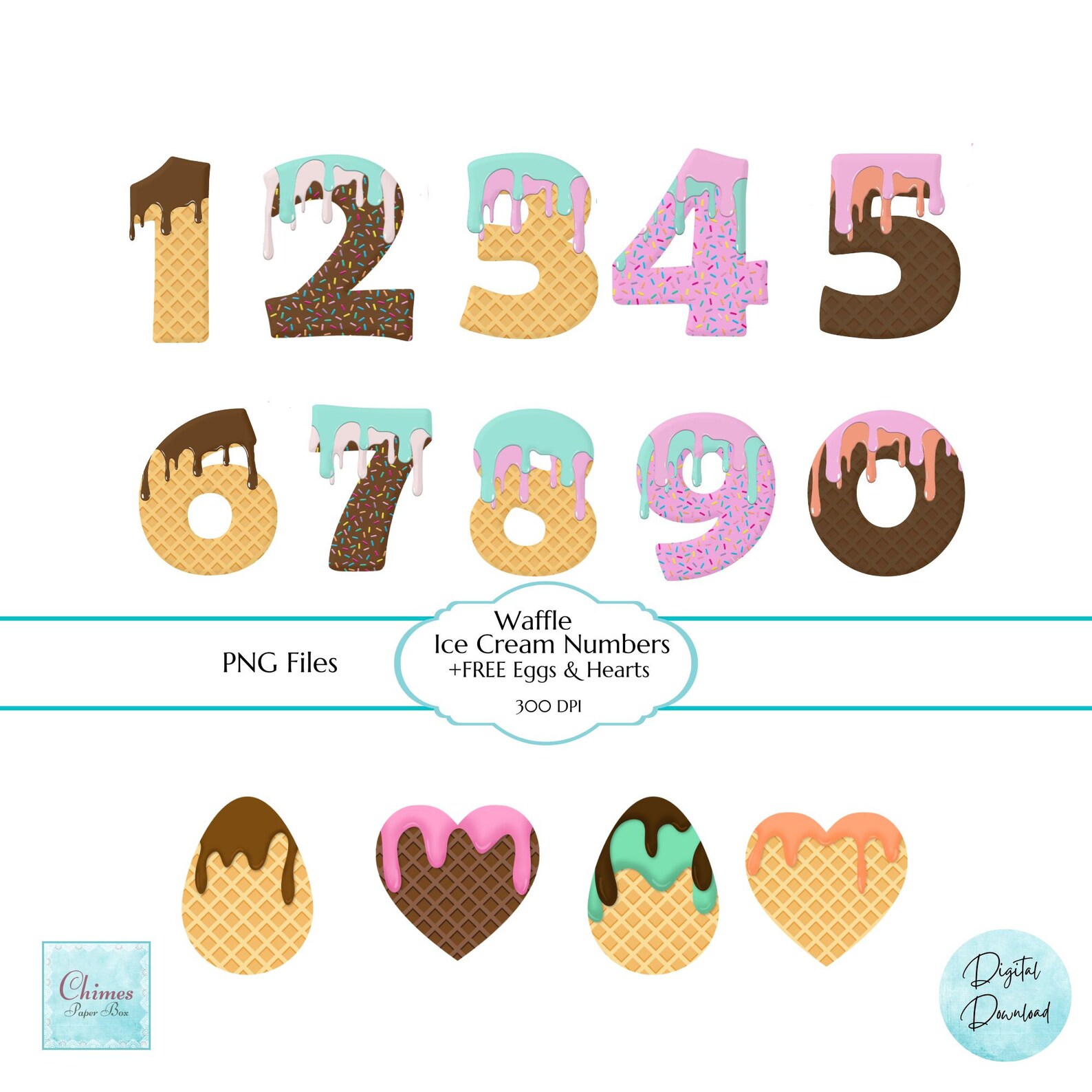 Dripping Waffle Ice Cream Birthday Numbers Clipart Png, Ice Cream ...