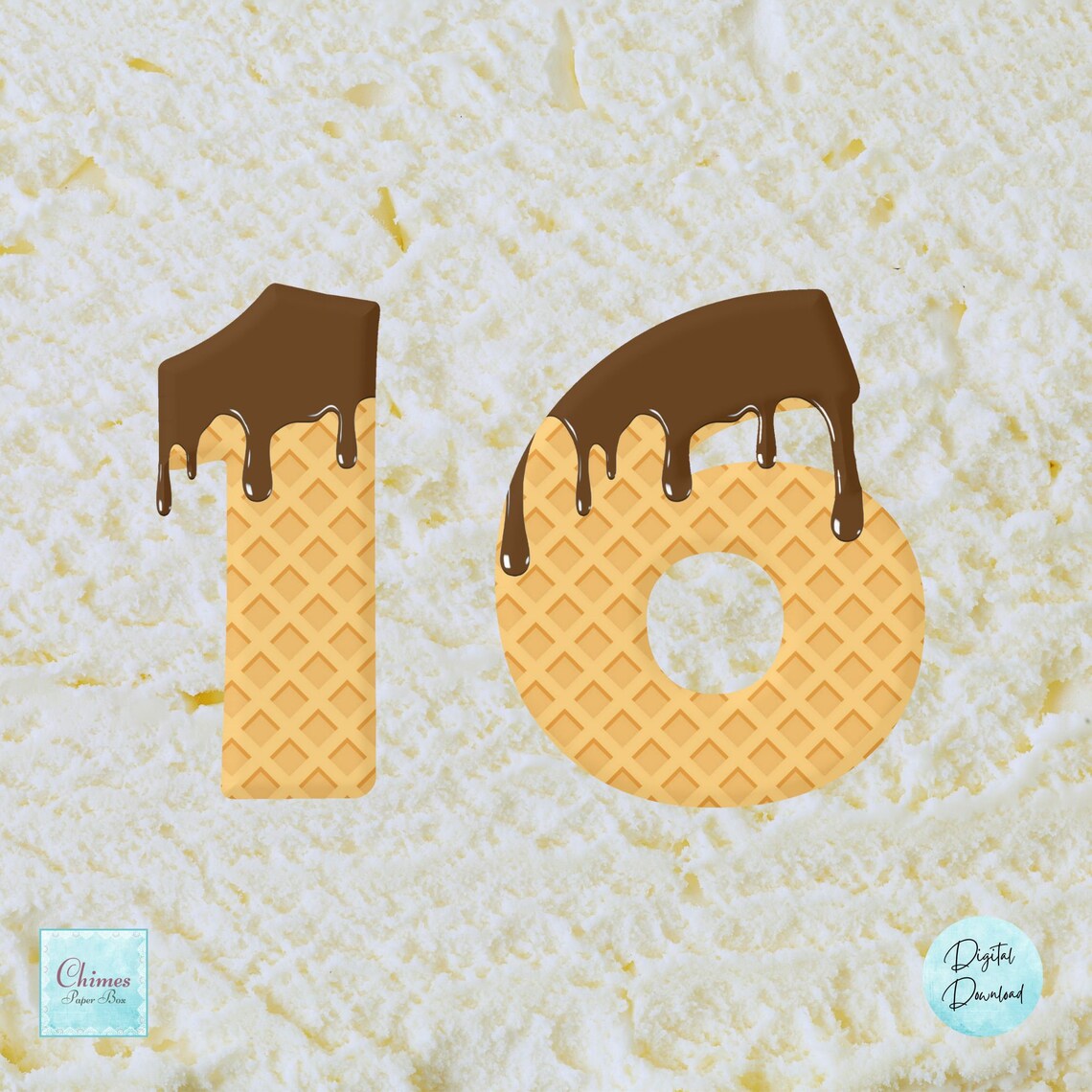 Dripping Waffle Ice Cream Birthday Numbers Clipart Png, Ice Cream ...