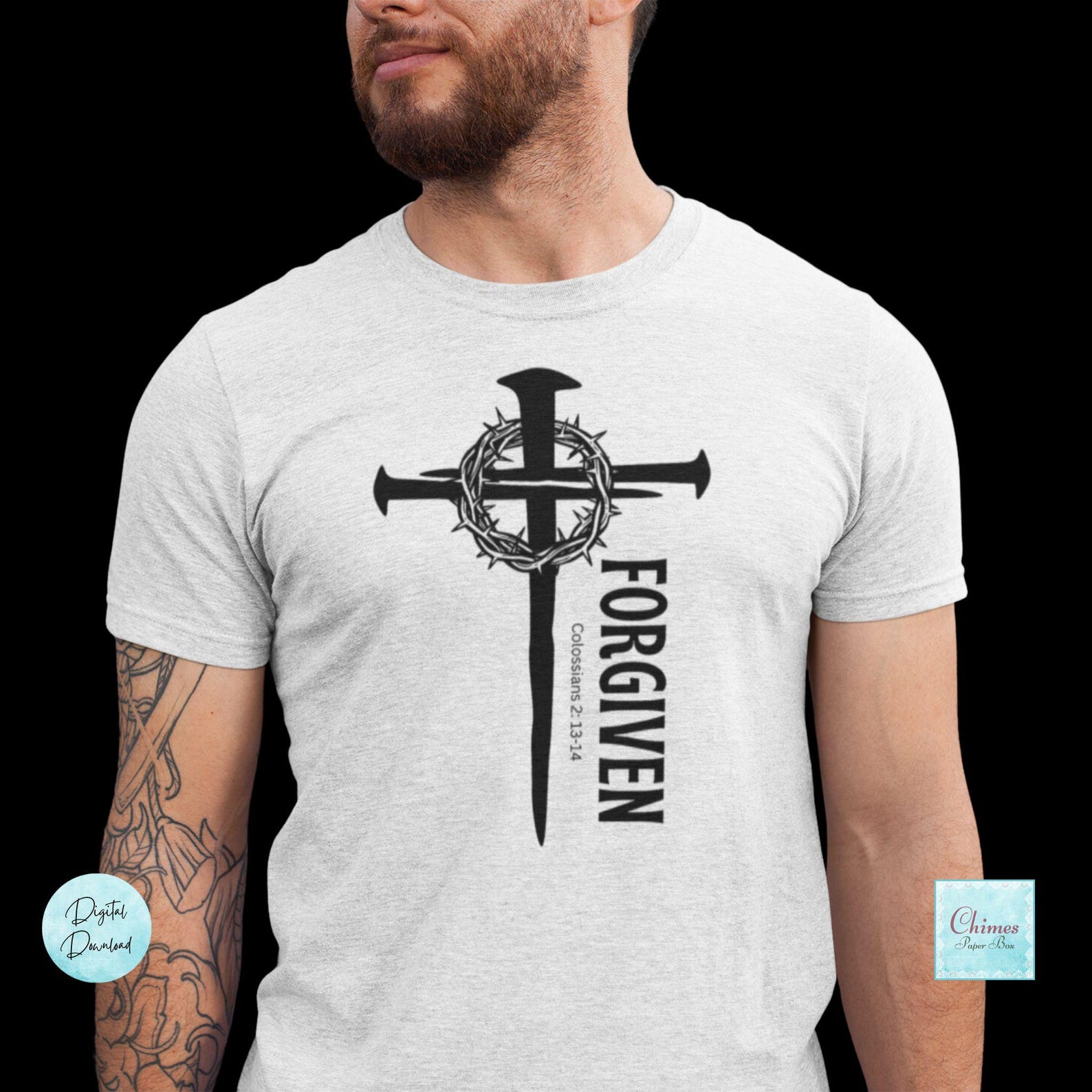 Forgiven Jesus Thorn Crown on Cross Nails Png Svg, Scripture Christian Nail Cross Crown of ...