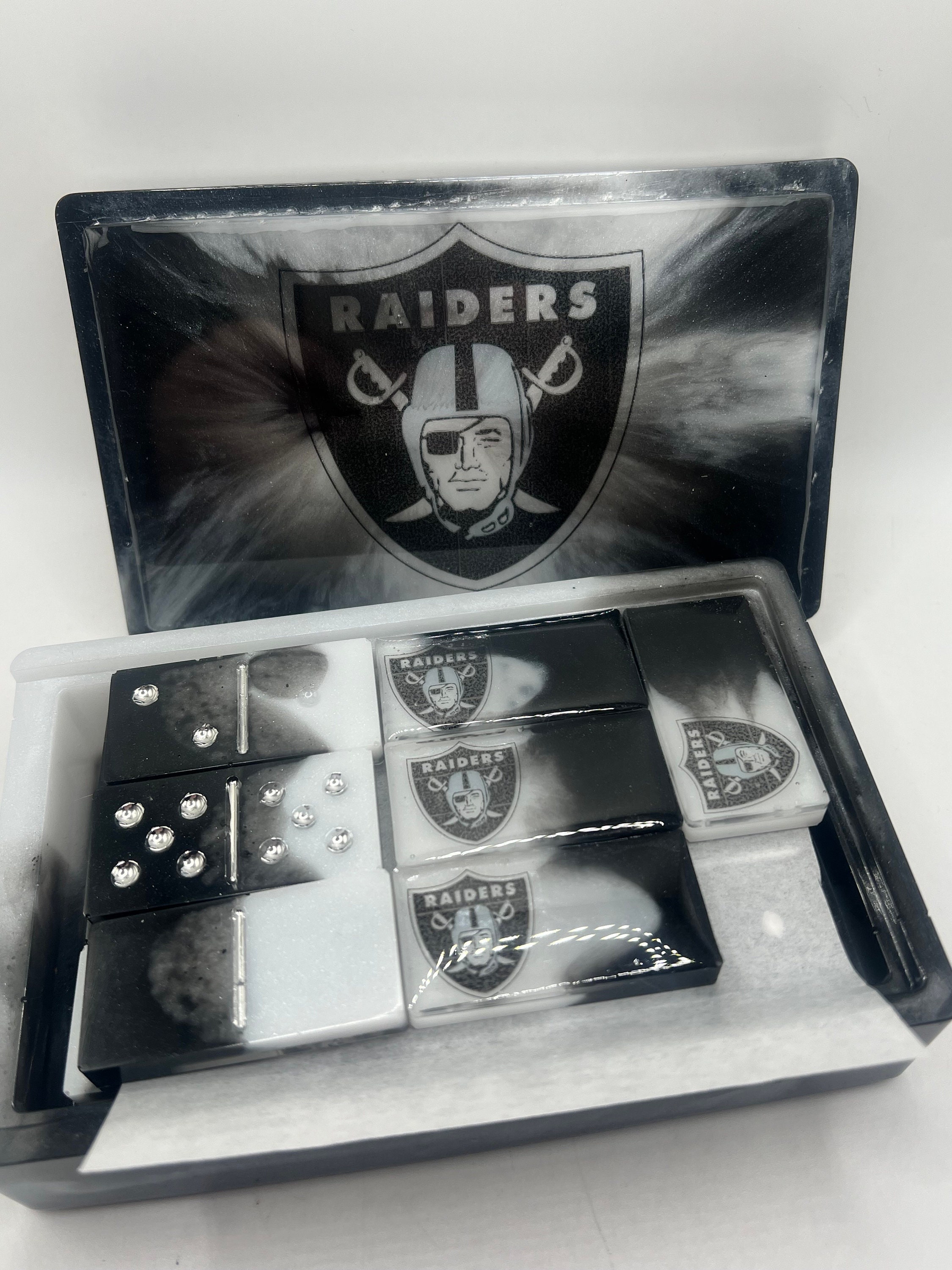 Raiders Football Team Dominoes Set W/ Matching Storage Box. Custom ...