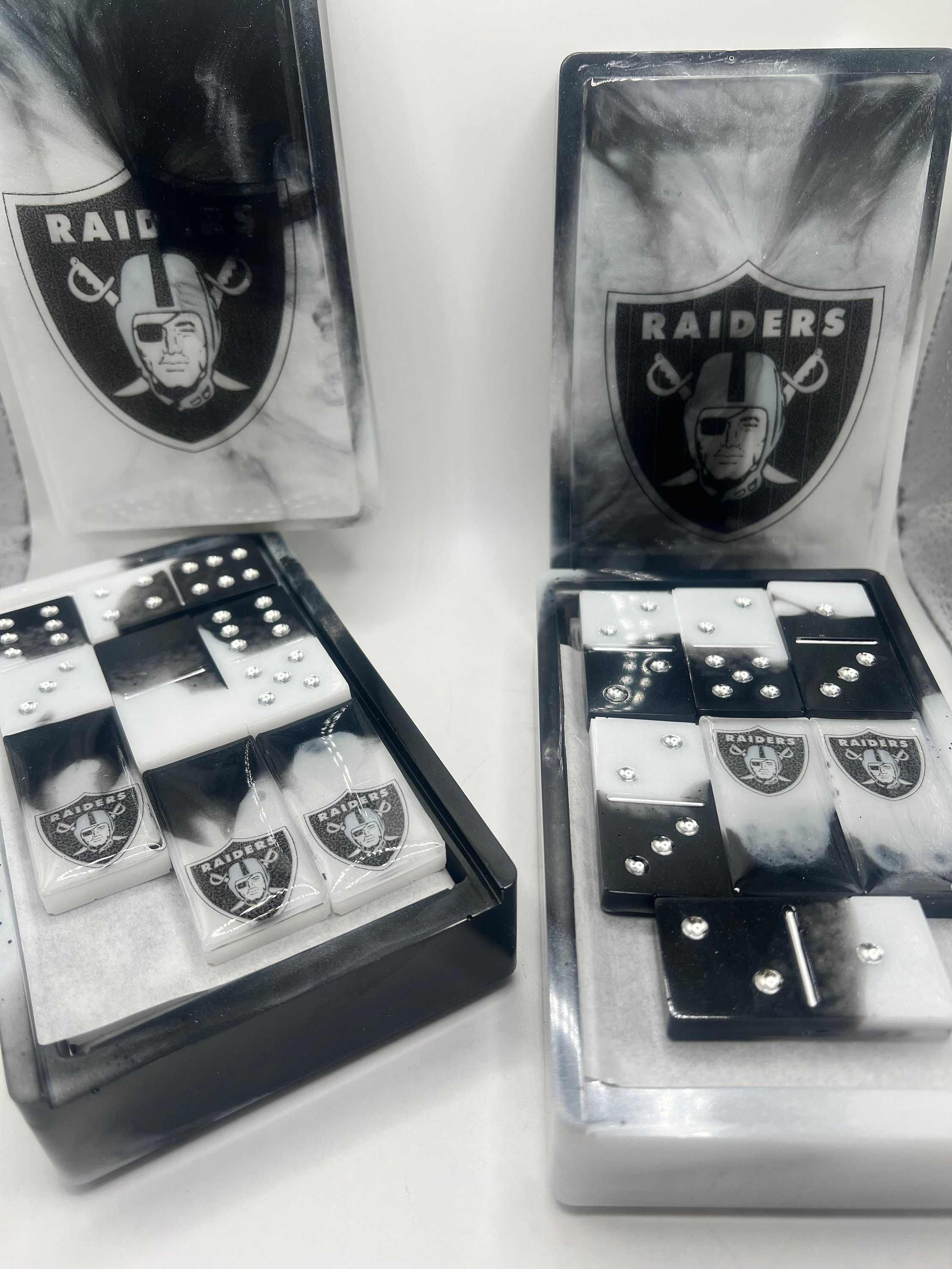 Raiders Football Team Dominoes Set W/ Matching Storage Box. Custom ...