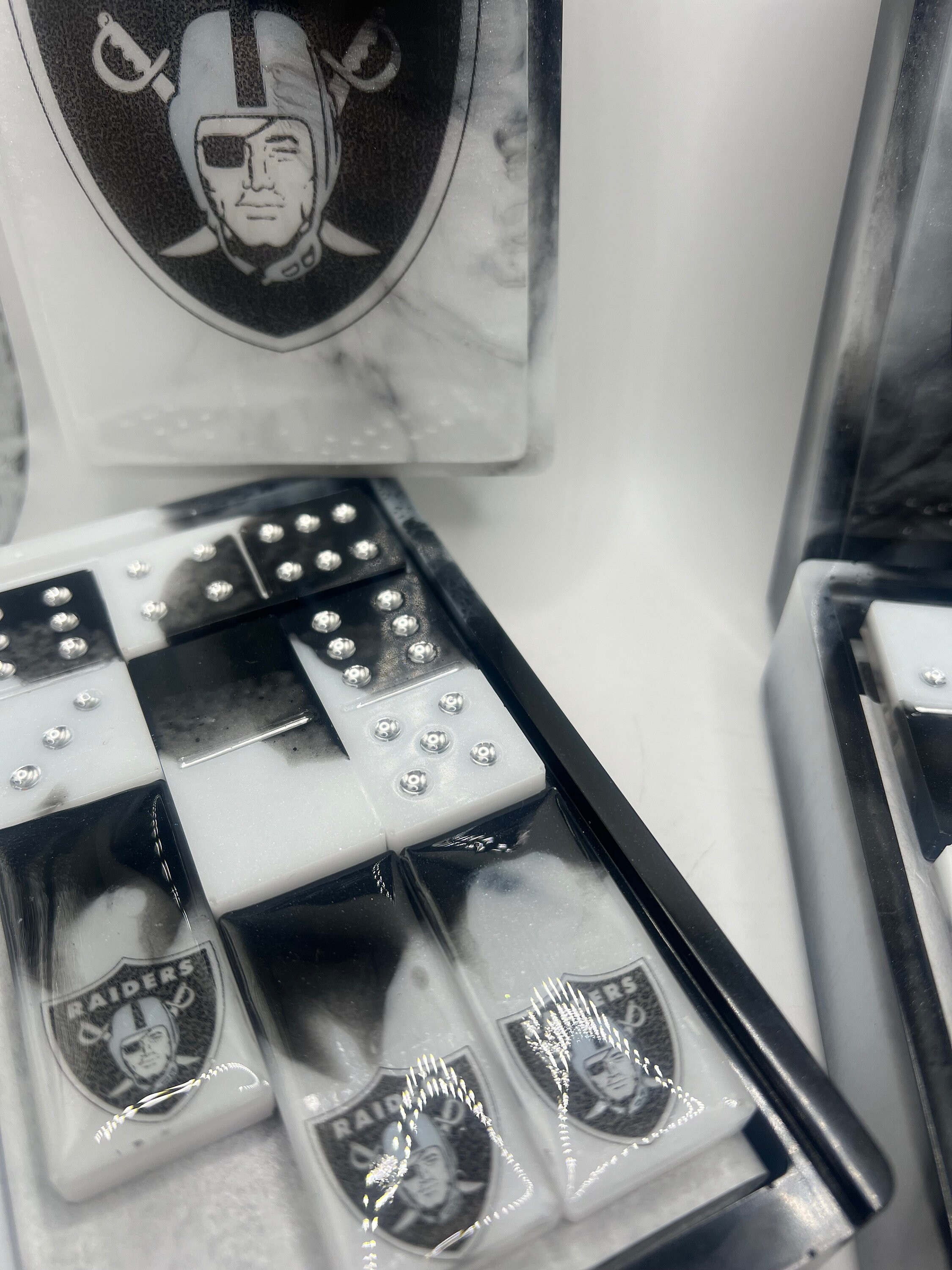 Raiders Football Team Dominoes Set W/ Matching Storage Box. Custom ...