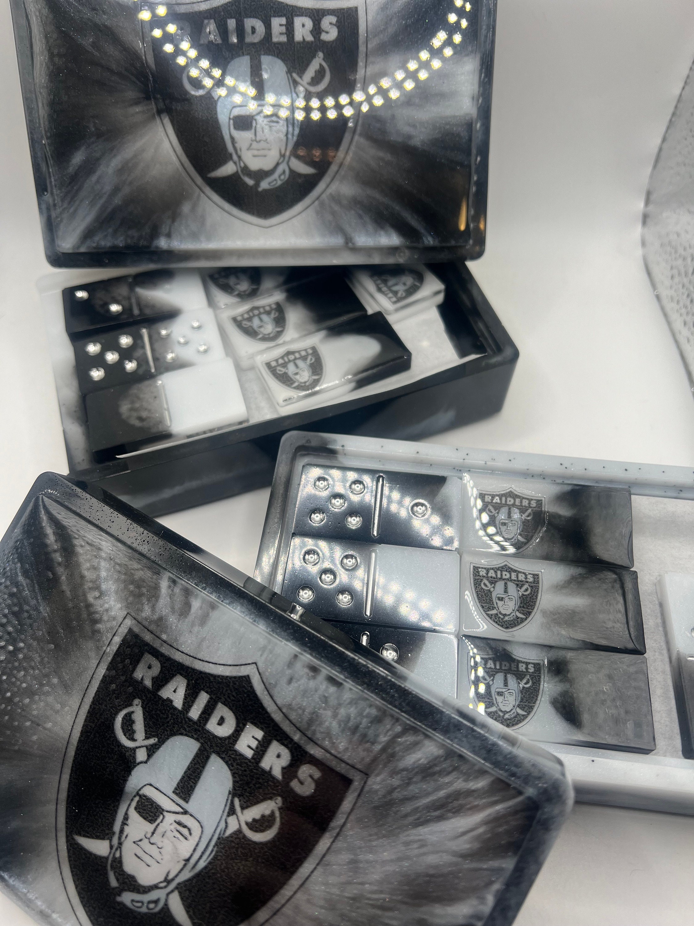 Raiders Football Team Dominoes Set W/ Matching Storage Box. Custom ...